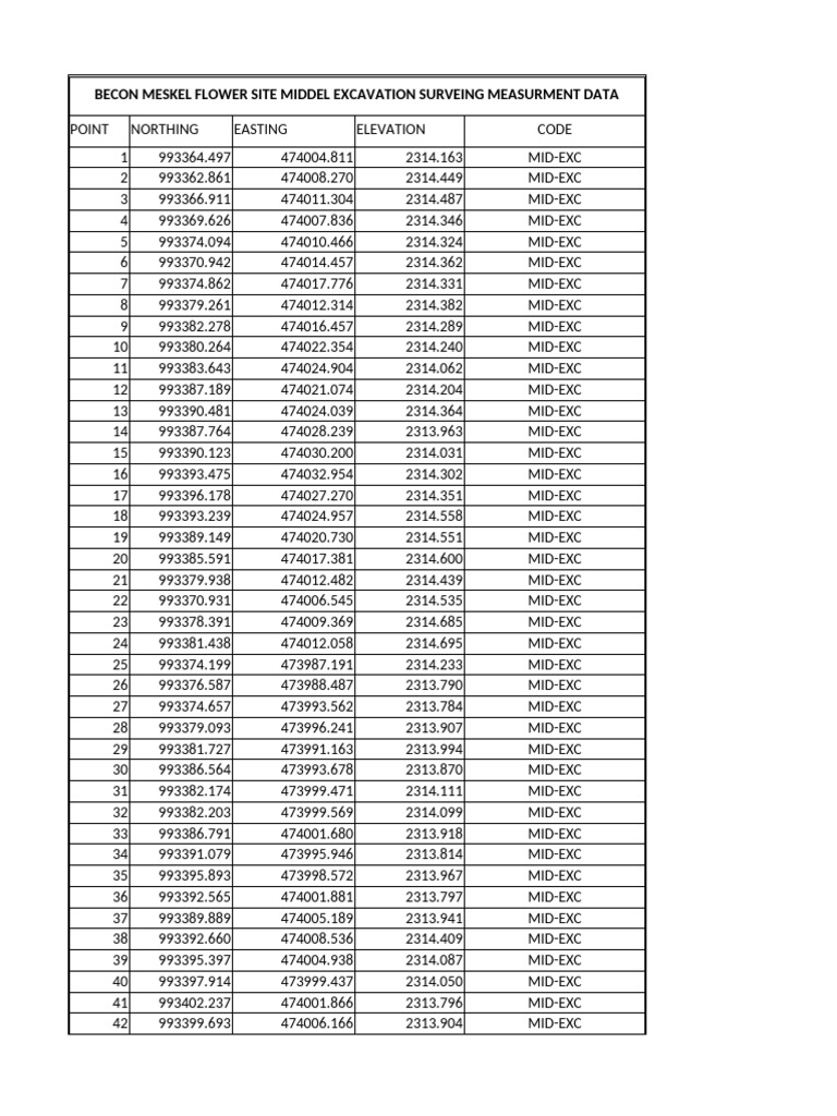 Becon Meskel Flower Site Middel Excavation Survey Data | PDF
