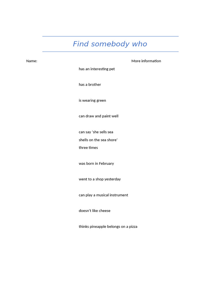 Find Somebody Who Pataci | PDF