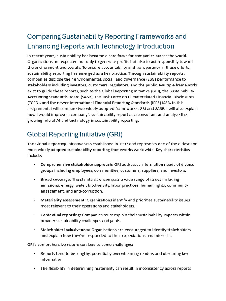 Comparing Sustainability Reporting Frameworks and Enhancing Reports ...