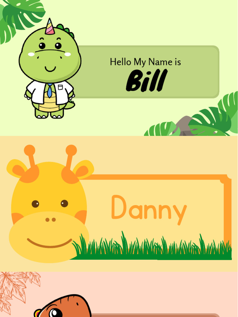Green Animal Cute Printable Name Tag | PDF