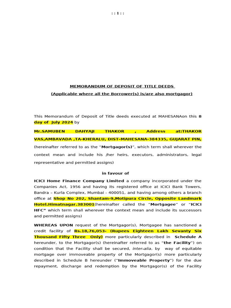 Mod Icici HFC Abmvada | PDF | Mortgage Law | Civil Law (Common Law)