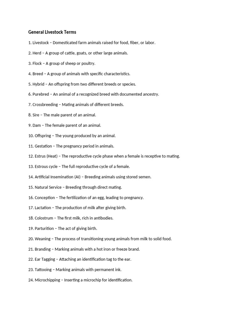 Essential Livestock Terminology Guide | PDF | Cattle | Pig