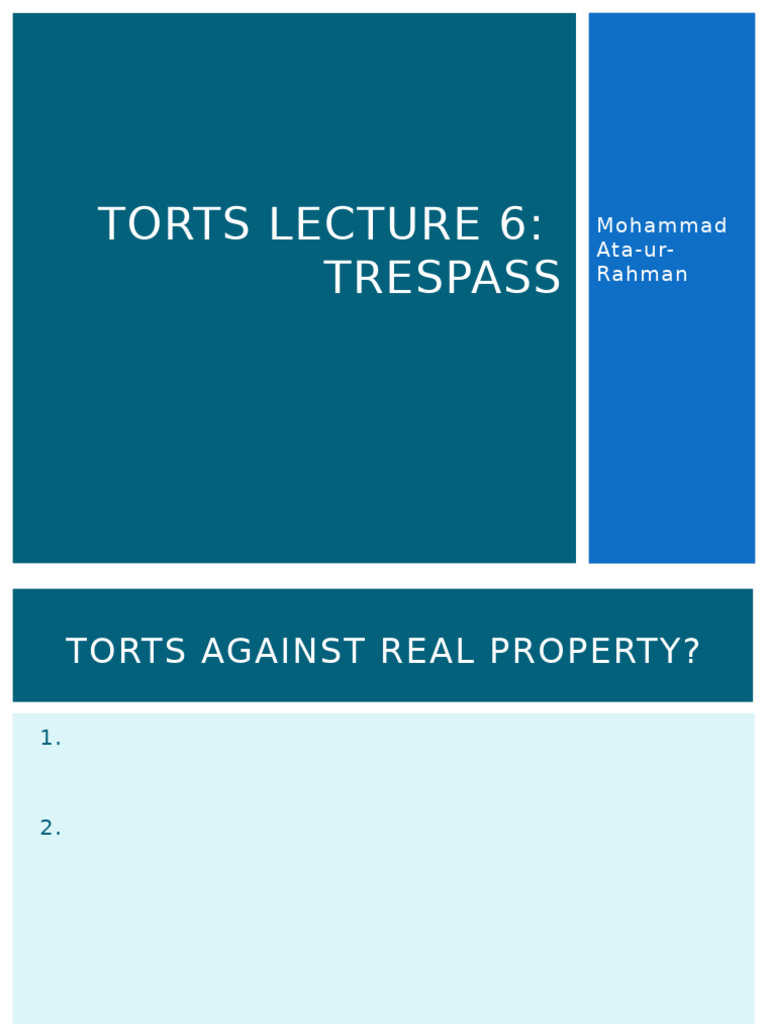 Torts Lecture 6 Trespass | PDF | Trespass | Damages