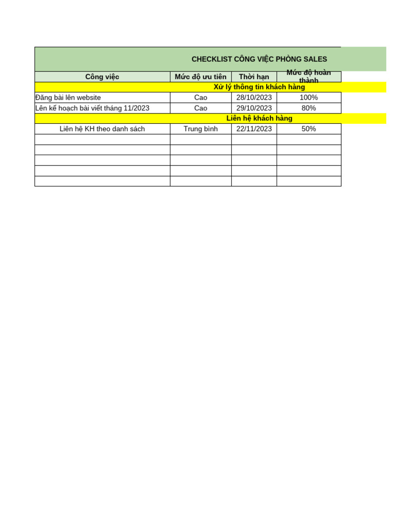 Form Mẫu Checklist Công Việc Cho Phòng Sales | PDF