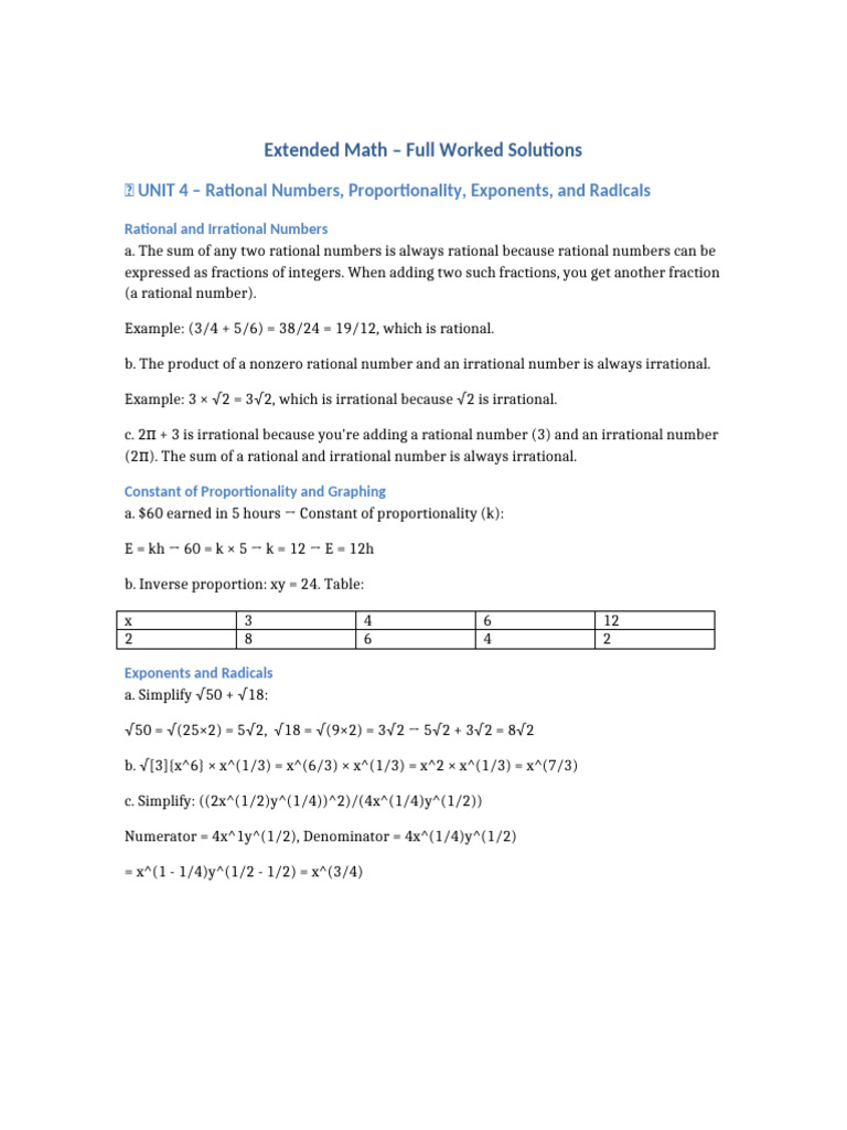 Extended Math Full Worked Solutions | PDF