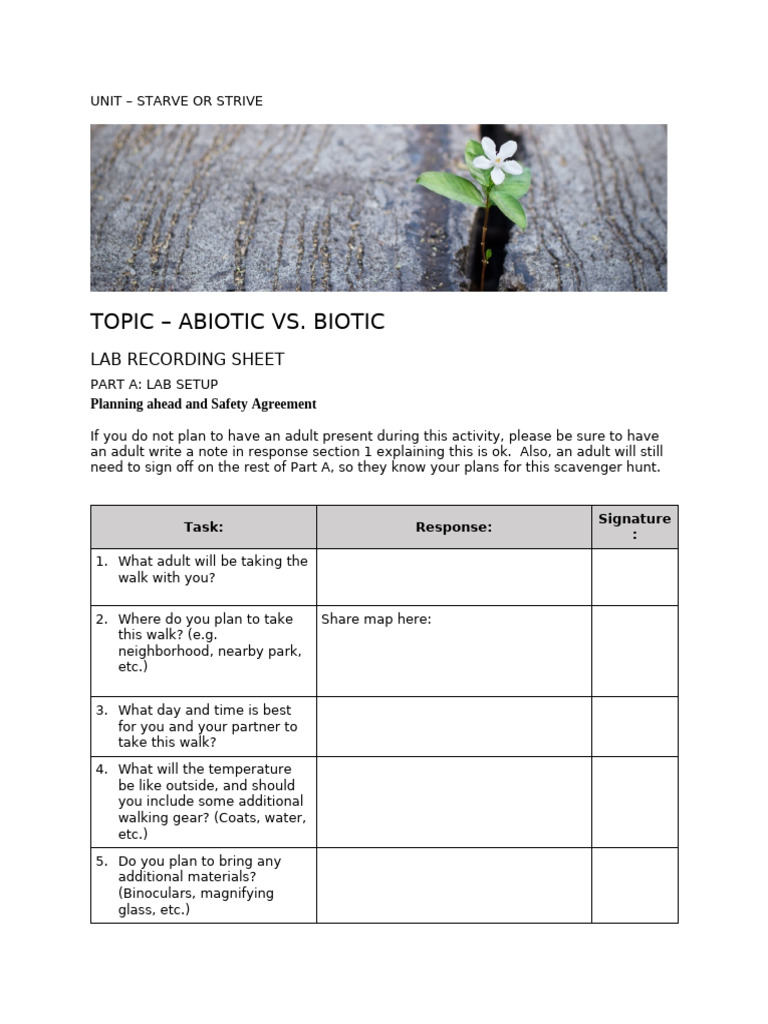 6.1A Lab Recording Sheet - Abiotic vs. Biotic | PDF | Ecosystem | Biology