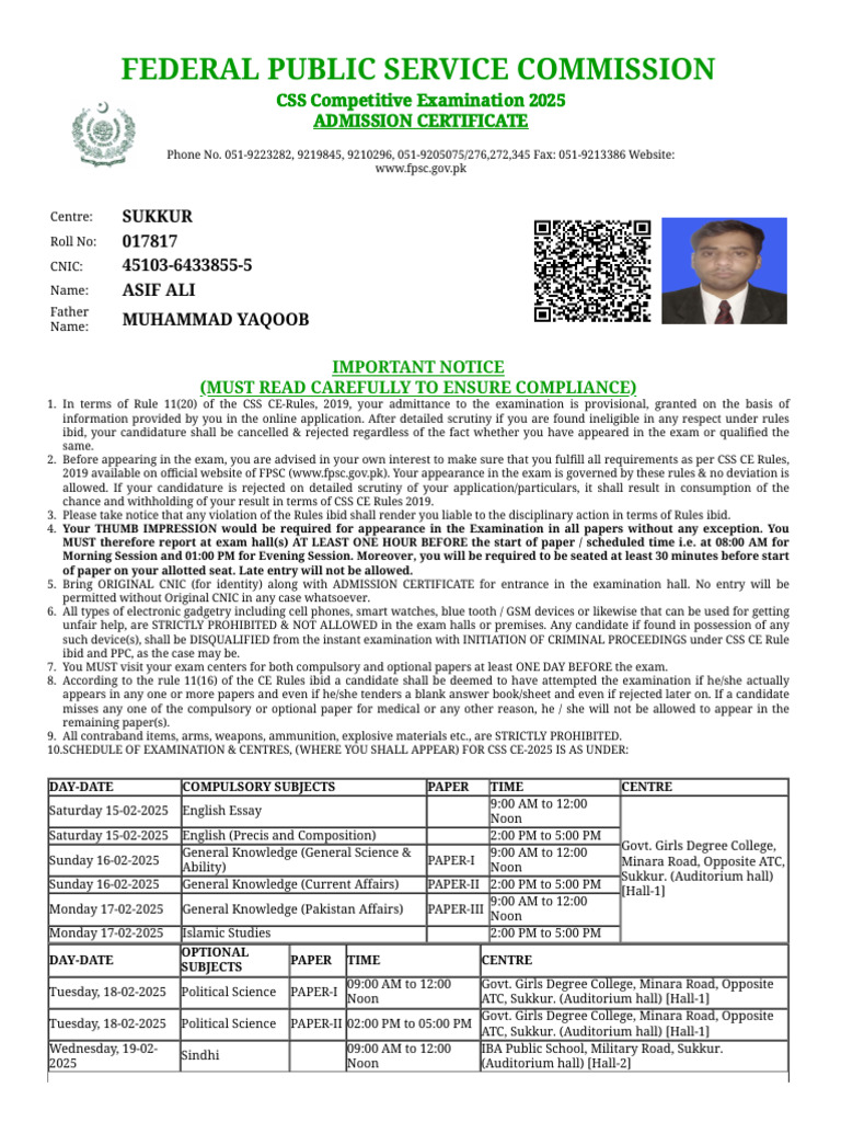 Online.fpsc.Gov.pk Fpsc Css Reports Css Ac Detail 2025 p.php | PDF