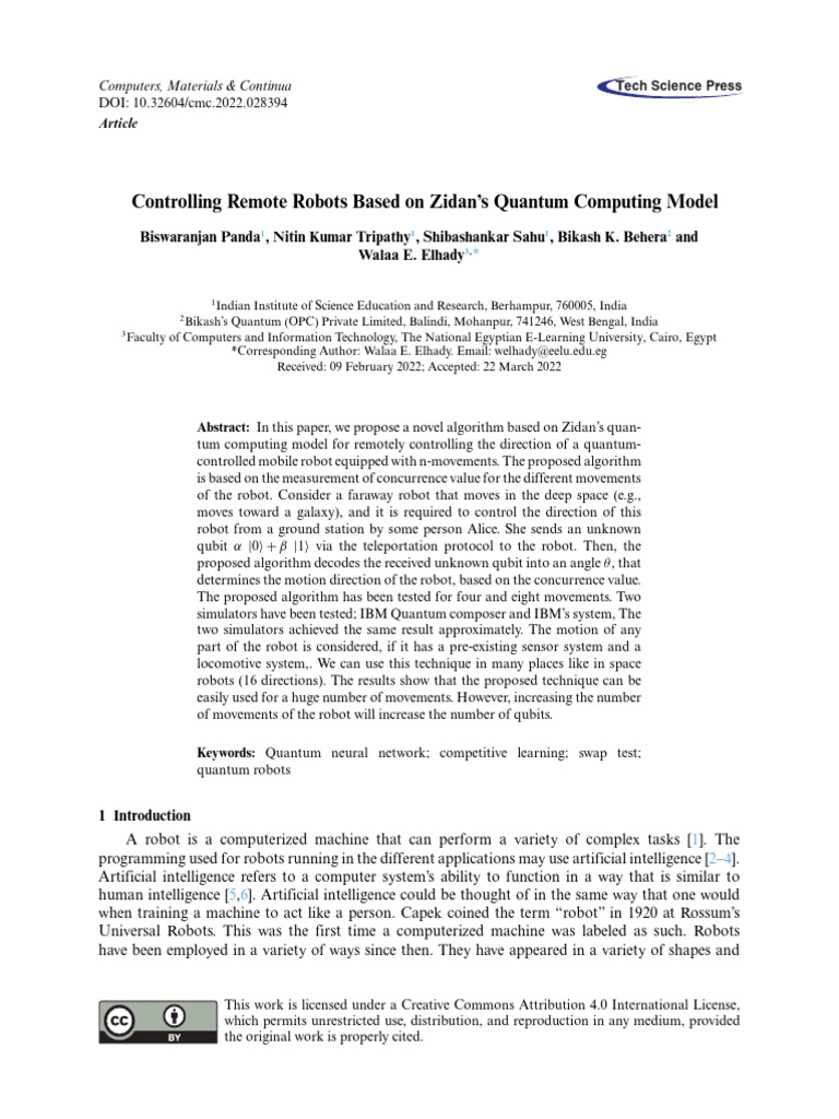 Controlling Remote Robots Based on Zidan’s Quantum Computing Model | PDF | Quantum Computing ...