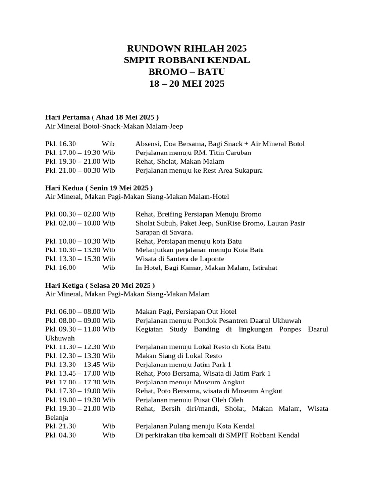 RUNDOWN RIHLAH SMPIT ROBBANI 2025(1) | PDF