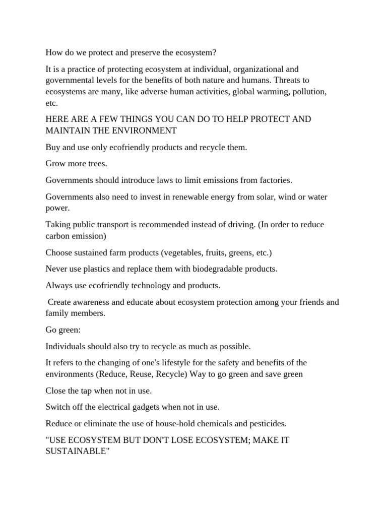 How Do We Protect and Preserve The Ecosystem | PDF