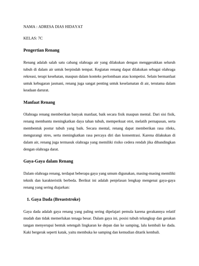Gaya Renang-Adresa Dias Hidayat-7c | PDF