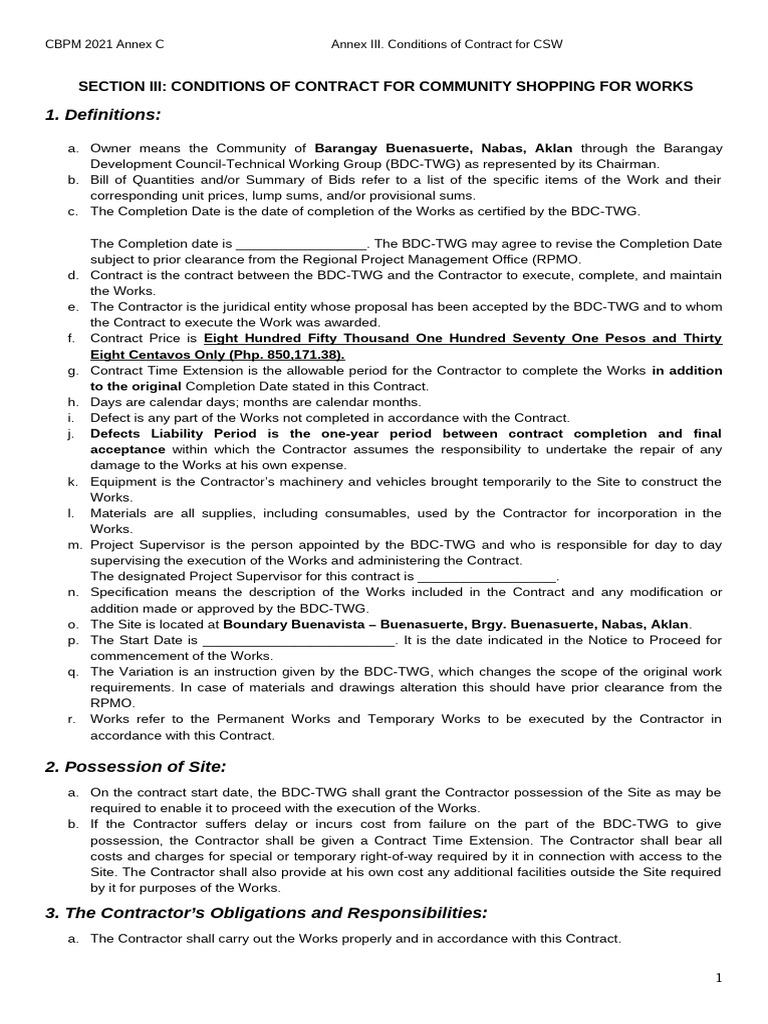 Conditions of Contract For CSW | PDF | General Contractor | Subcontractor