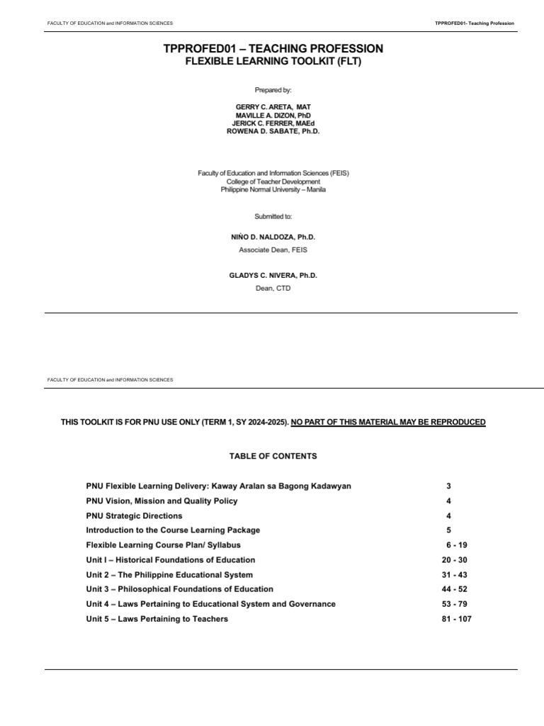 Provisional Tpprofed01 Flexible Learning Toolkit 2024 25 | PDF | Teachers | Teacher Education