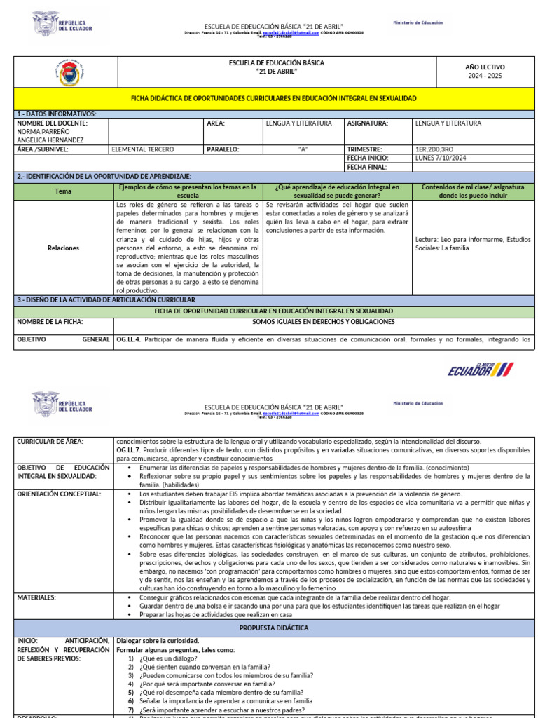 Ficha Didactica en Sexualidad Elemental | PDF | Higiene | Mujer