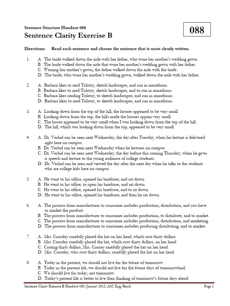 088 Sentence Clarity Exercise B | PDF