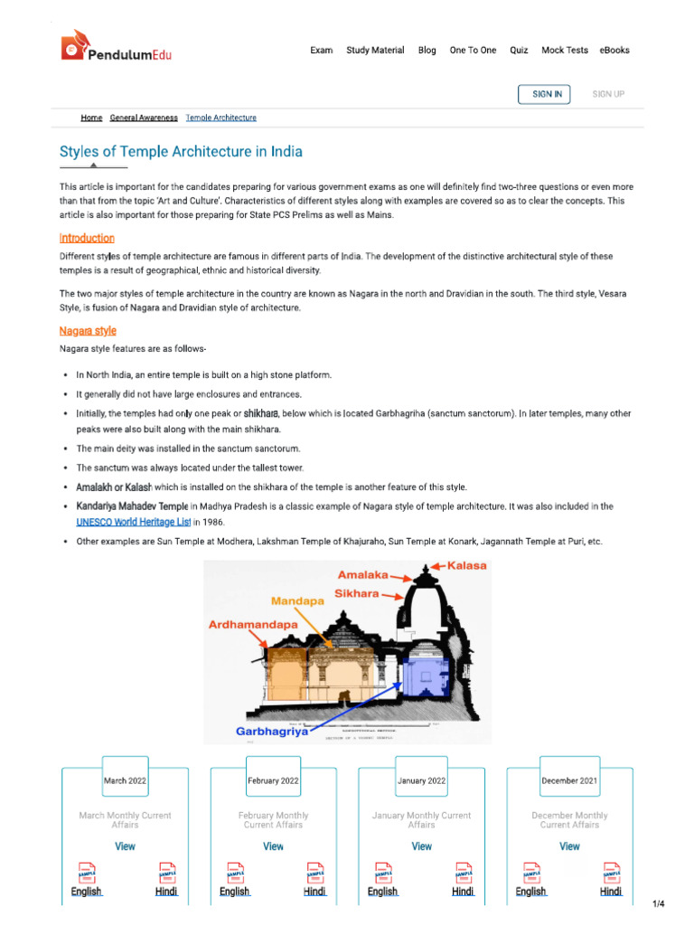 Style of Temple Architecture | PDF
