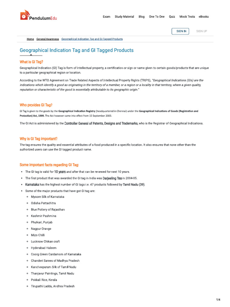 GI Tags 2020 - 2021 | PDF