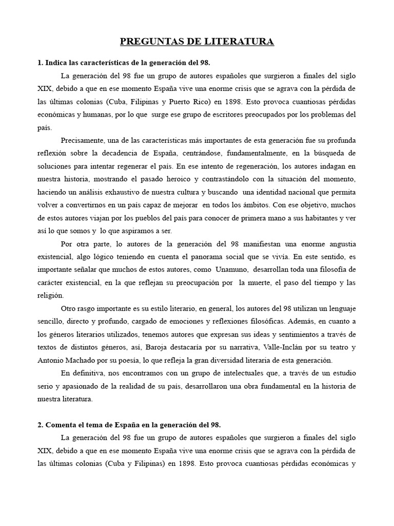 6 Preguntas Literatura Pau | PDF | Federico García Lorca | España