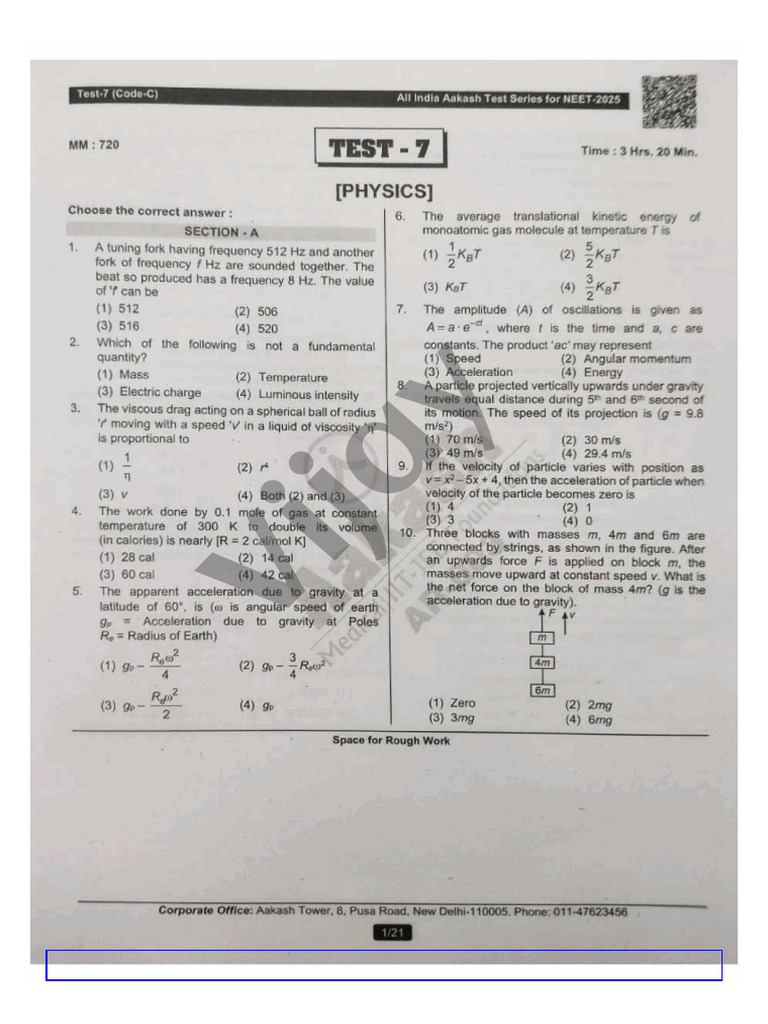 AIATS 7 CODE D Viju TYM QUE @CET - JEE - NEET 2 | PDF