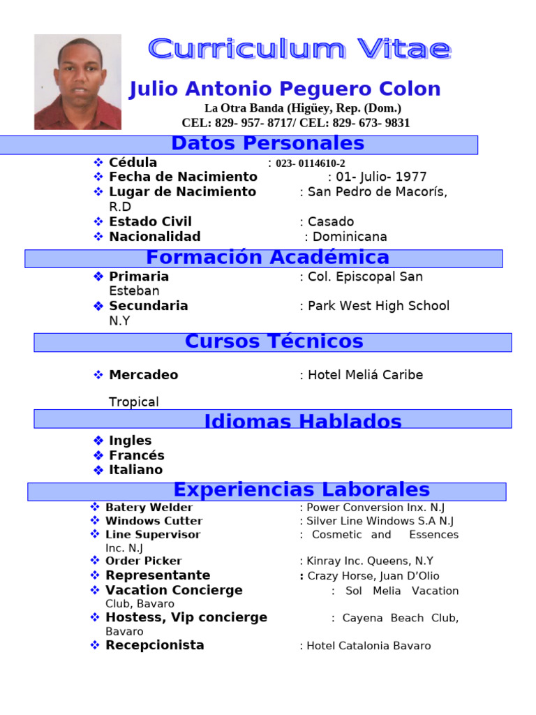 CURRICULUM de jULIO aNTONIO PEGUERO COLON | PDF