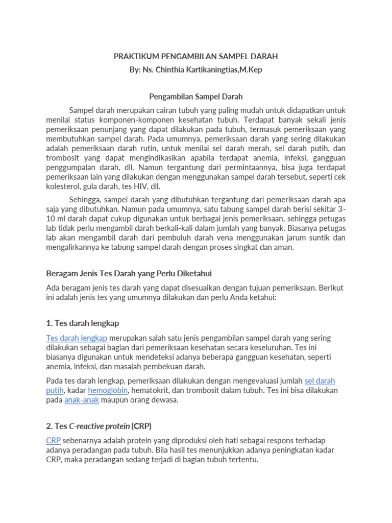 Praktikum Pengambilan Sampel Darah | PDF