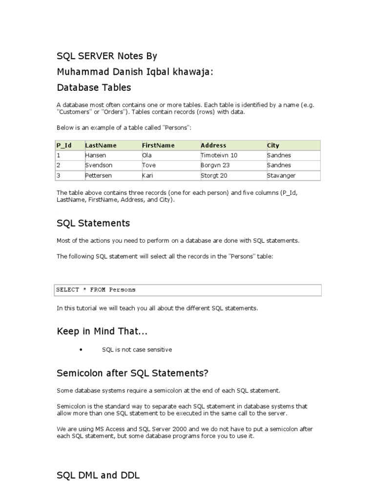 SQL SERVER Notes by Danish | PDF | Sql | Database Index SQL SERVER Notes by Danish | PDF | Sql | Database Index