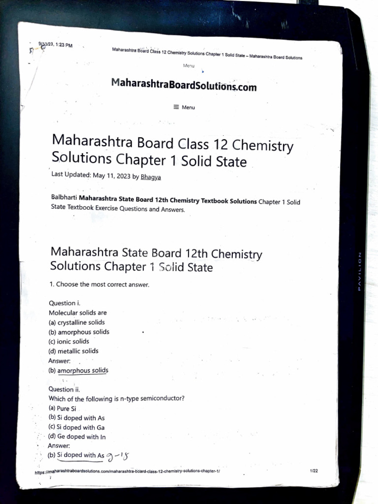 Ch-1 Solid State 12th Exercise Solutions | PDF | Ion | Crystal Structure