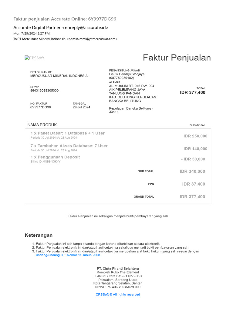 Faktur Penjualan Accurate Online 2024 | PDF