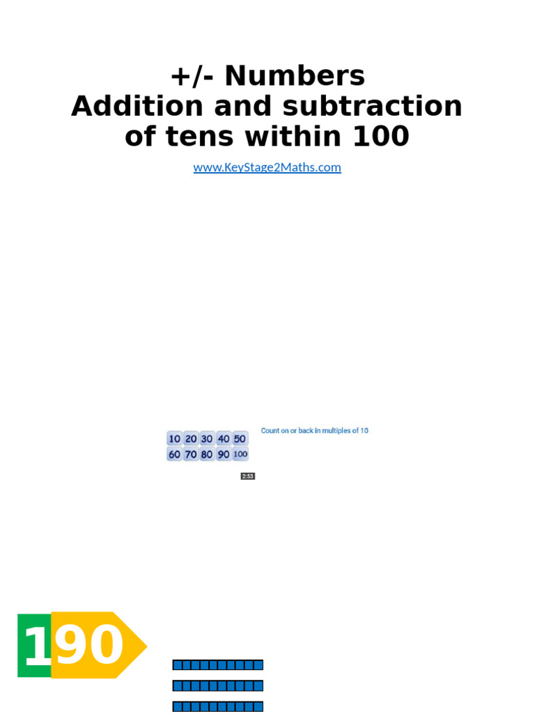4 Numbers Addition and Subtraction of Tens Within 100 | PDF