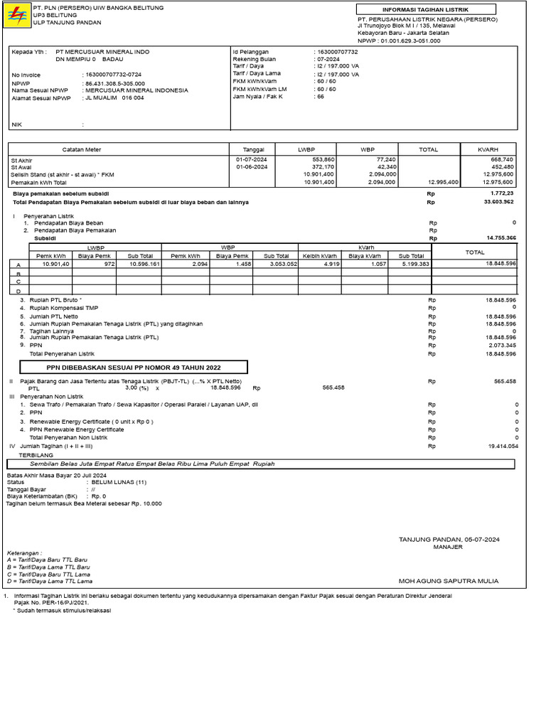 Listrik PLN BLN Juli | PDF