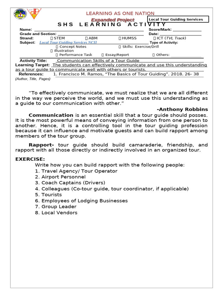 Local Tour Guiding Services LAS 7 | PDF