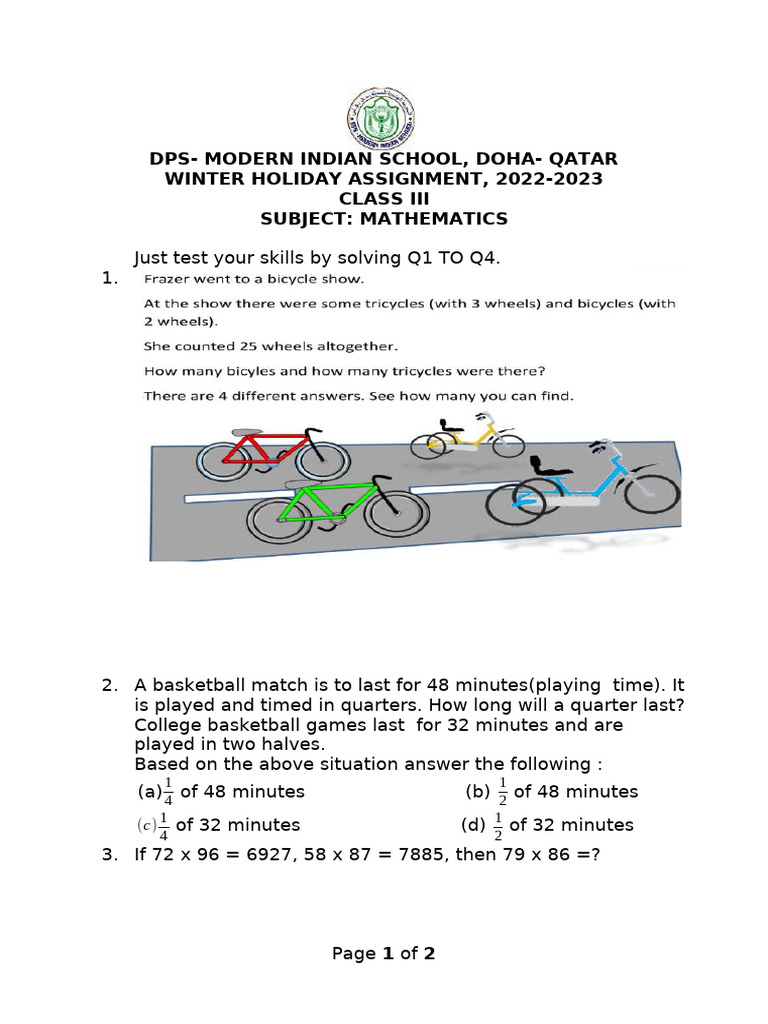 Grade 3 Winter Assignment | PDF