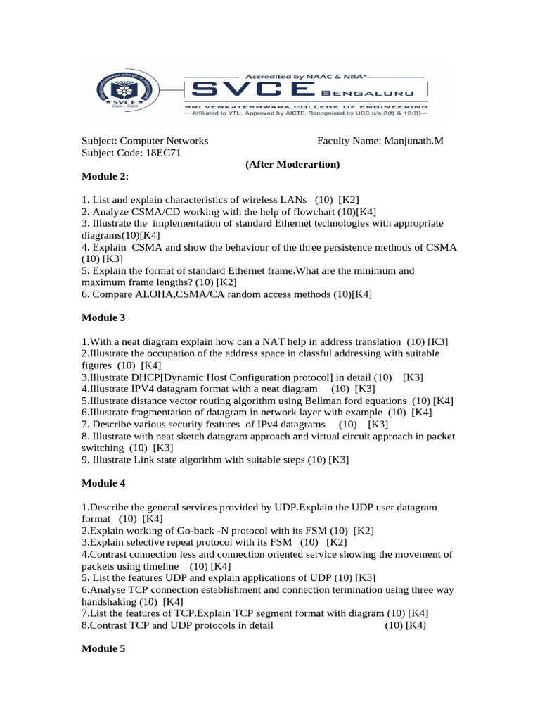18EC71 Computer Networks | PDF | Computer Network | Transmission ...