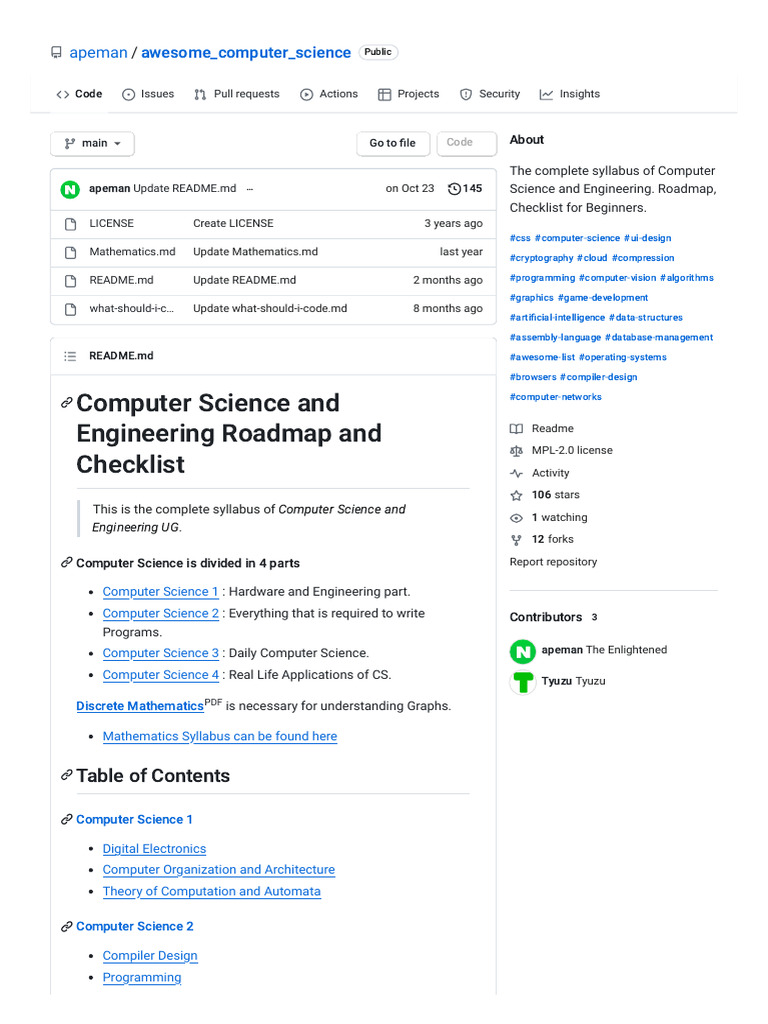 GitHub - Apeman - Awesome - Computer - Science - The Complete Syllabus of Computer Science and ...