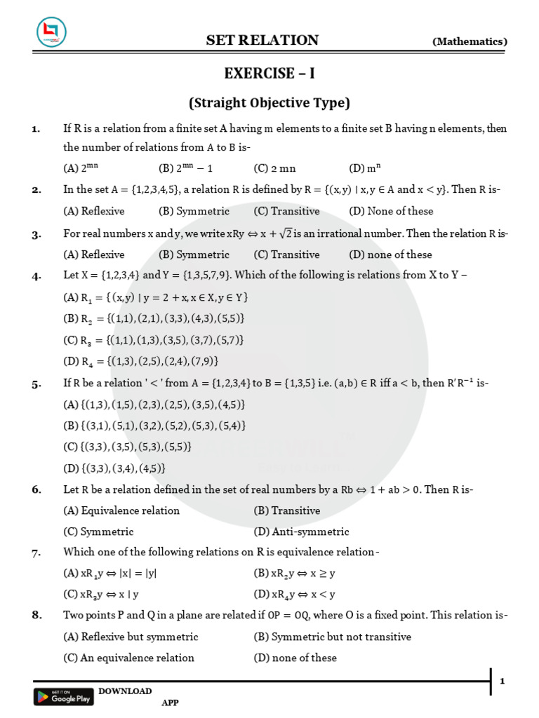 Relation Properties and Exercises | PDF | Mathematics | Mathematical ...