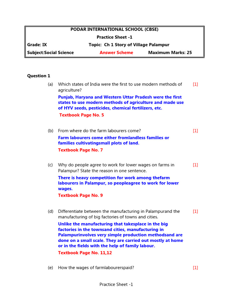 1745330931361.as CBSE IX SS Ch 1 the Story of Village Palampur Practise Sheet 1 | PDF ...