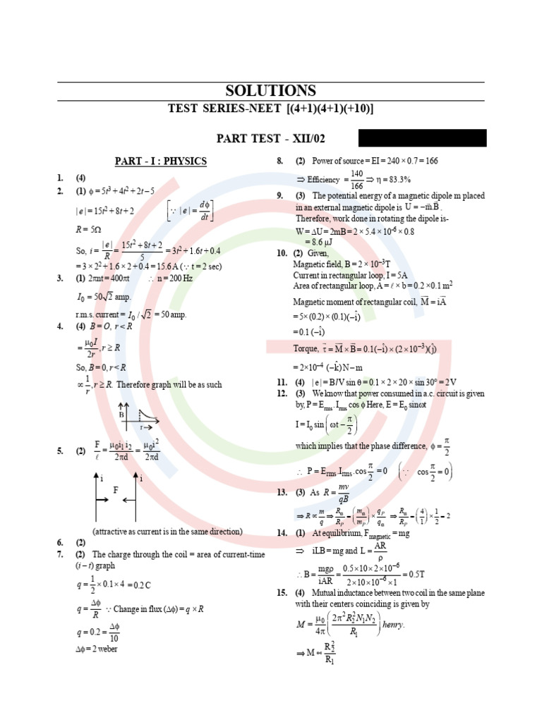Neet Part Test-2 Solution | PDF | Coordination Complex | Atoms