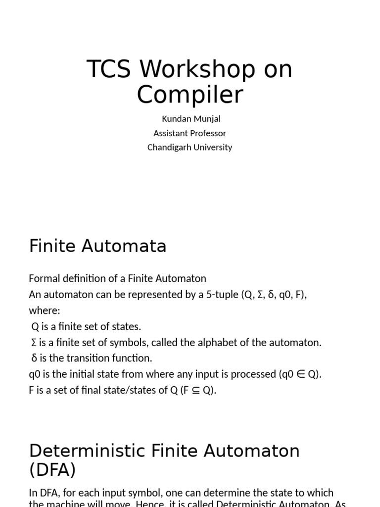 TCS Workshop On Compilers | PDF
