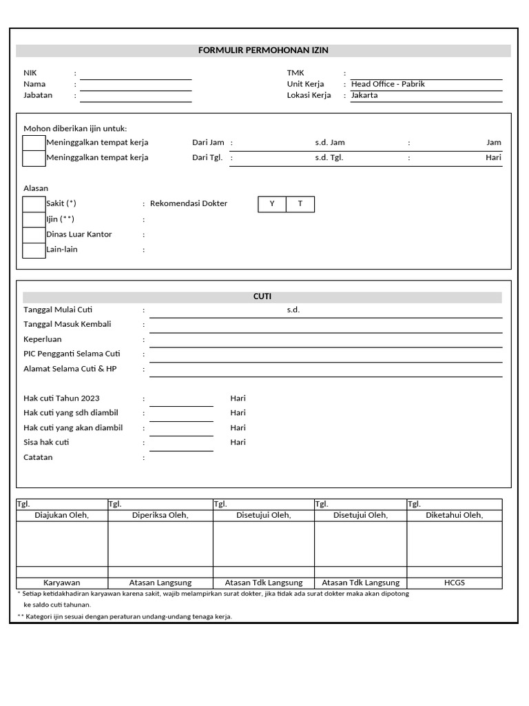 Form Ijin & Cuti 2 | PDF