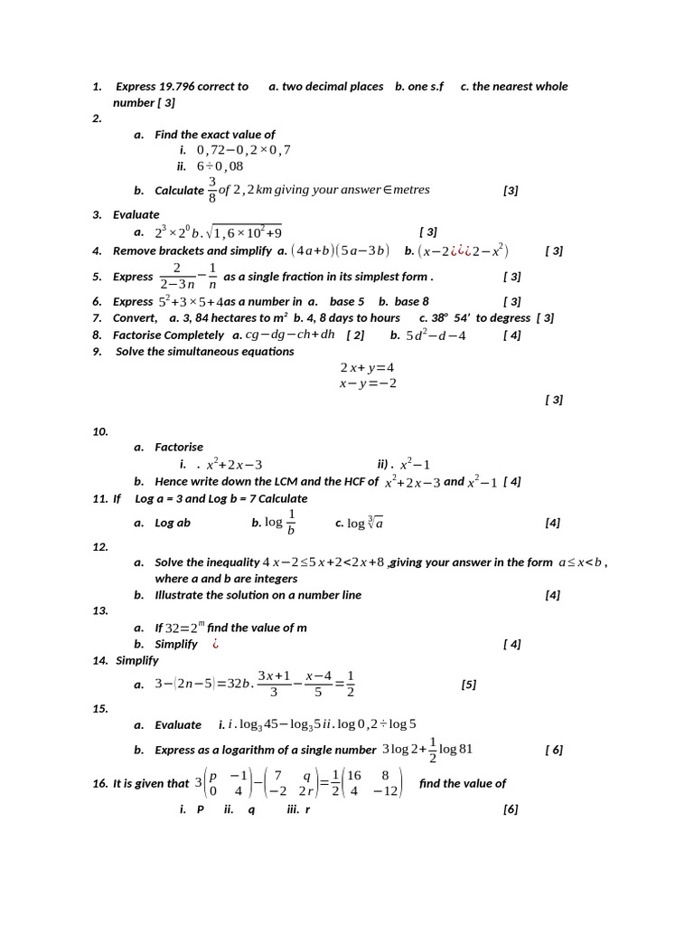 Marhs Form 3 and 4 Paper 1 | PDF | Mathematics | Arithmetic