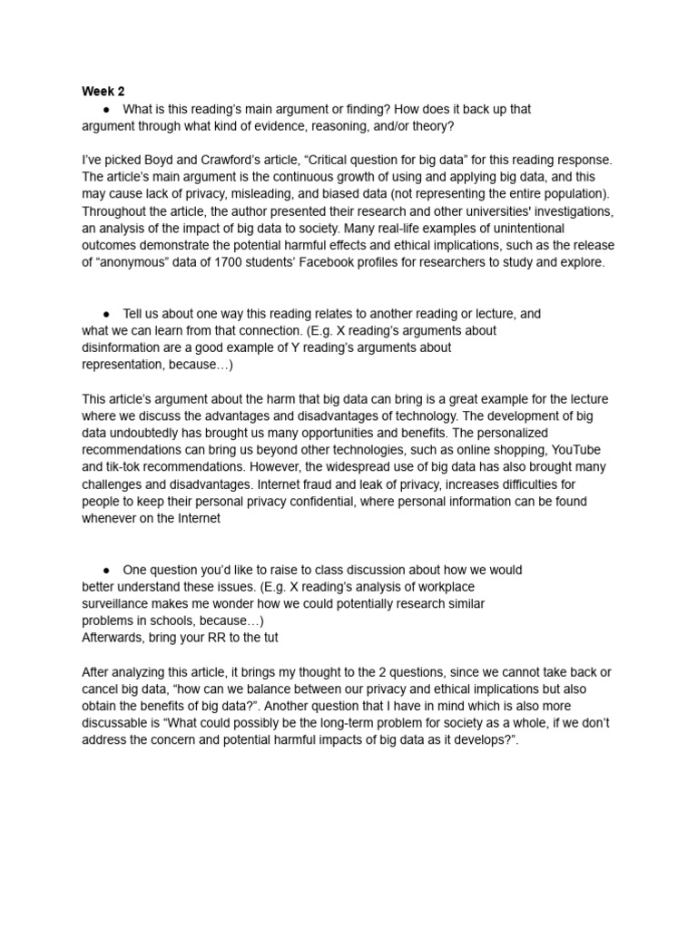 Reading Response | PDF