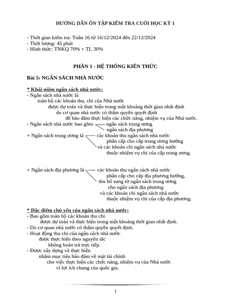 On Tap KT Cuoi Ky 1 | PDF