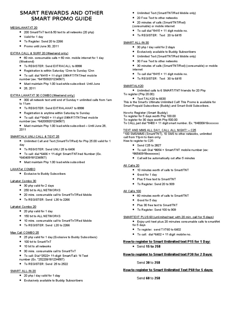 Smart Rewards and Other Smart Promo Guide | PDF | Consumer Electronics ...