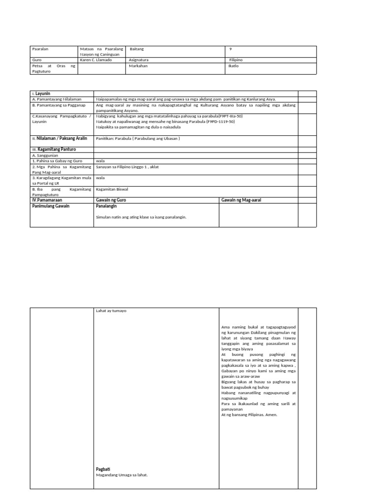 ubasan-lesson-plan-niña | PDF