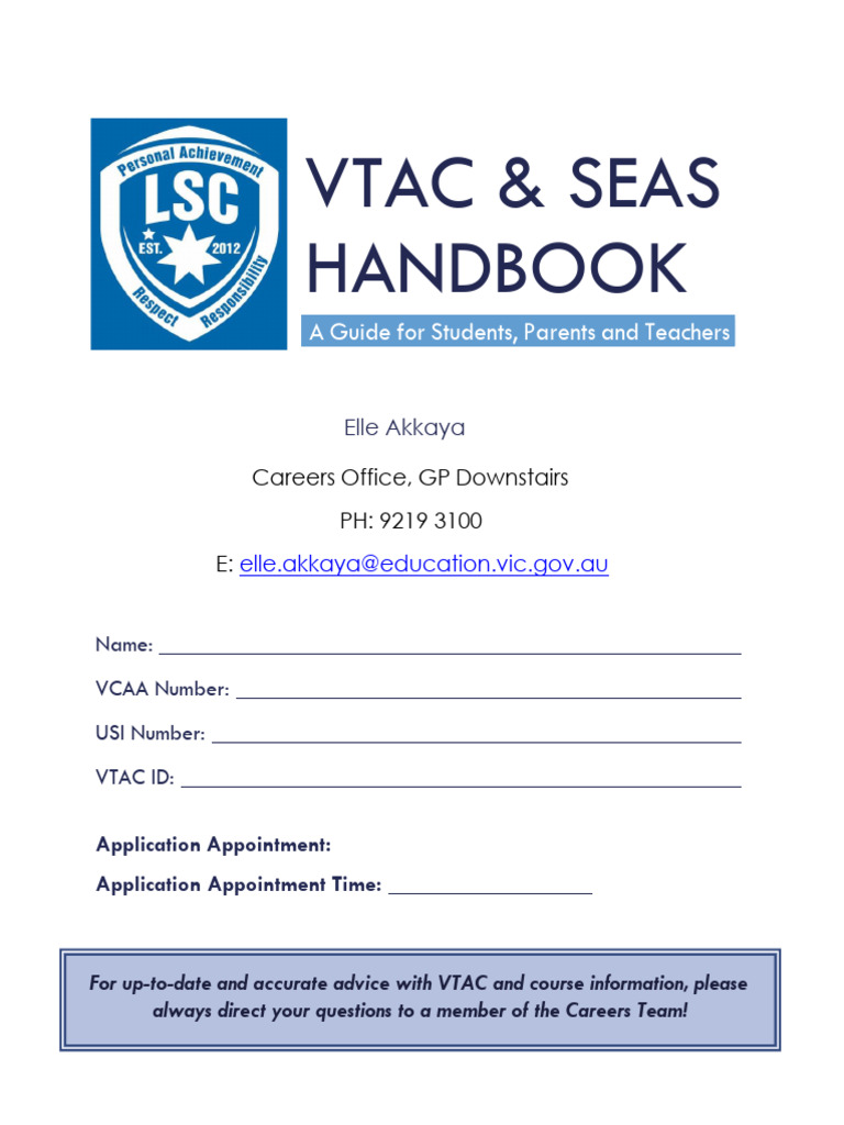 2022 Vtac Seas Handbook | PDF | Educational Stages | Higher Education