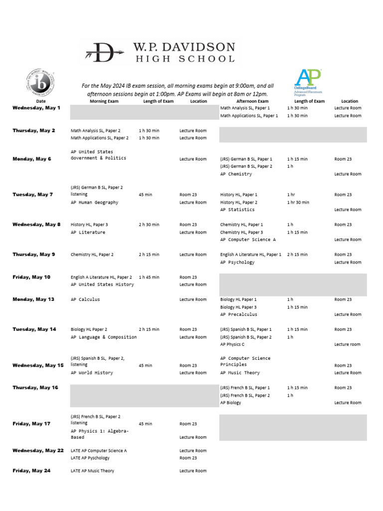 DHS IB AP 2024 Exams Updated 4 2 2024 | PDF