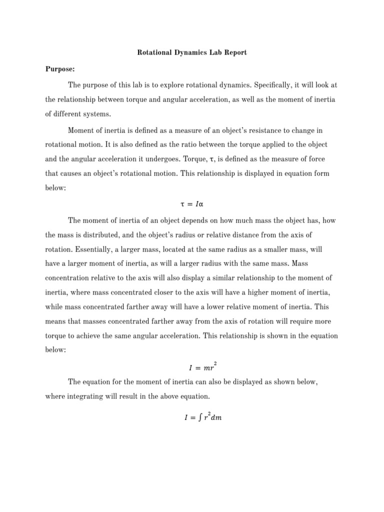 Final Rotational Dynamics Lab Report | PDF | Rotation Around A Fixed Axis | Torque
