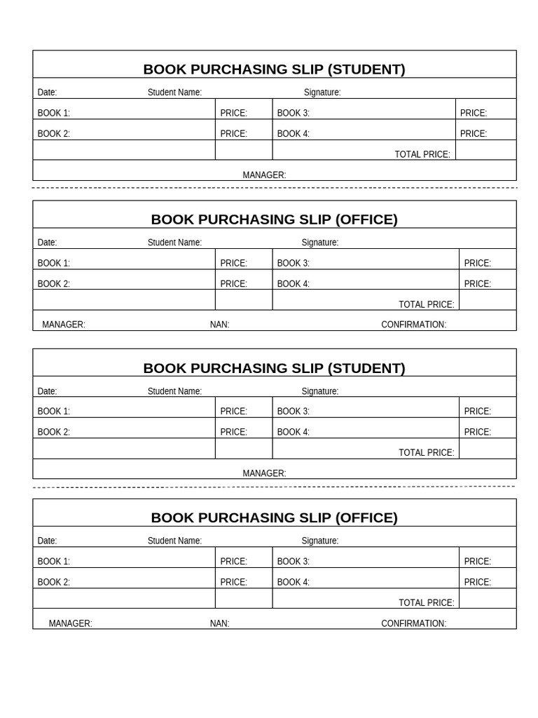 Student and Office Book Purchase Slip | PDF