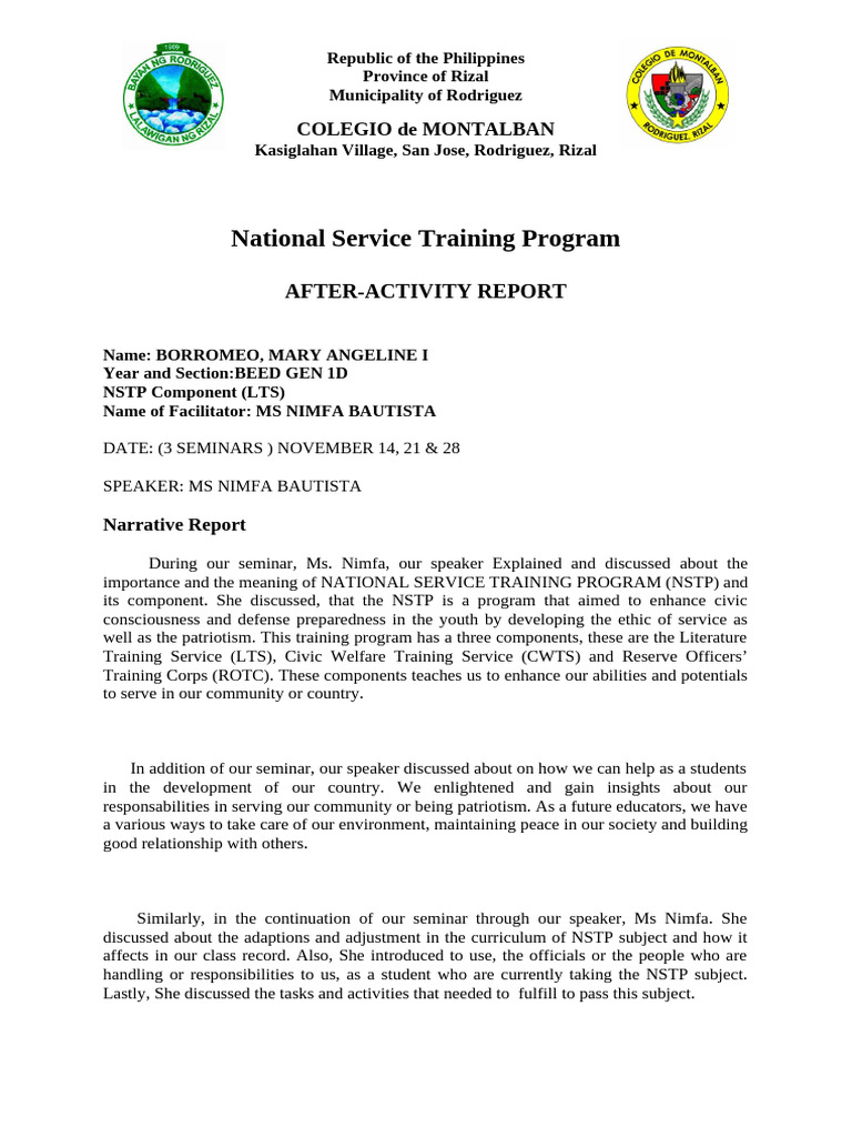 NSTP After Actvitiy Report | PDF