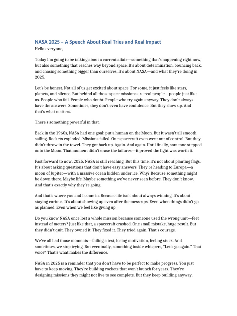 NASA 2025 Motivational Speech Final | PDF | Nasa | Spaceflight